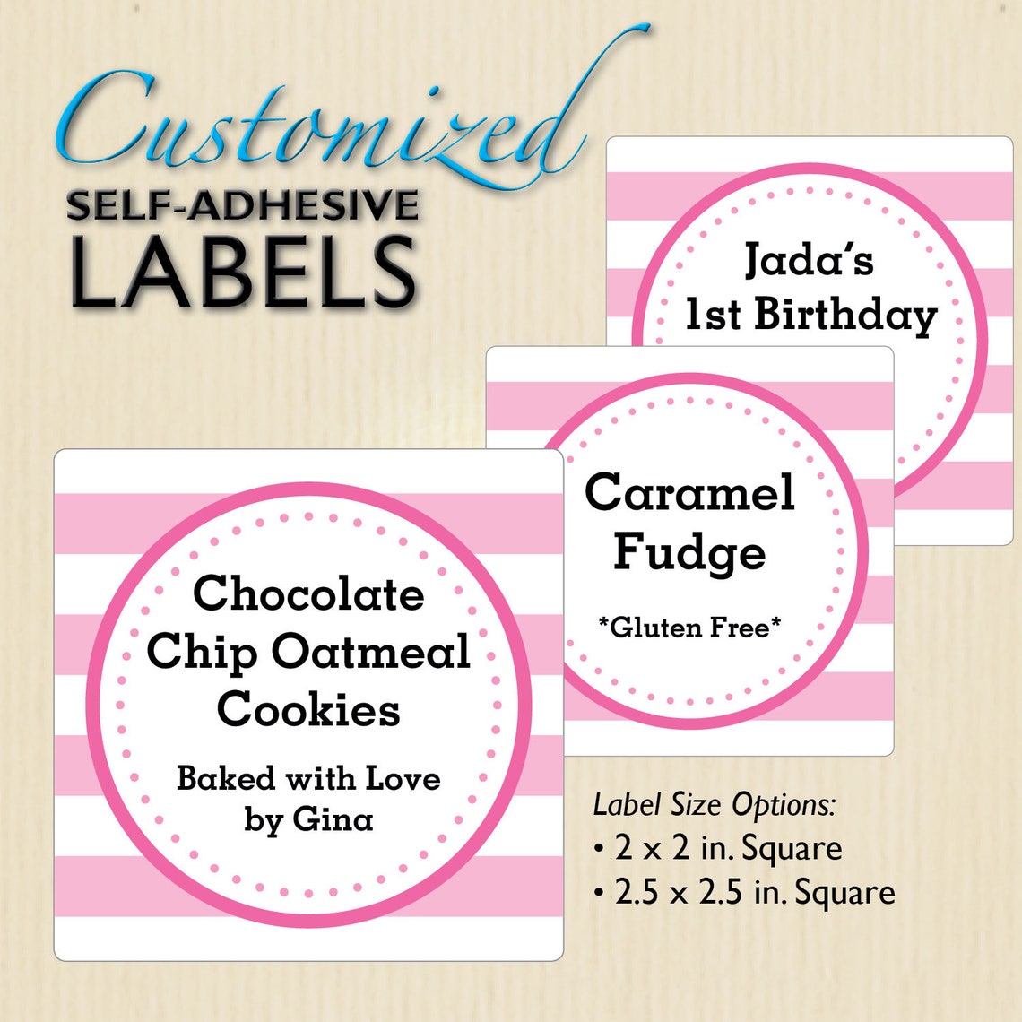 Pink Stripe Bakery Labels, Cookie Packaging, School Bake Sale, Church ...