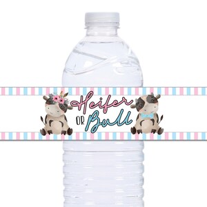 Waterproof Cow Water Bottle Labels, Heifer or Bull Gender Reveal Party ...