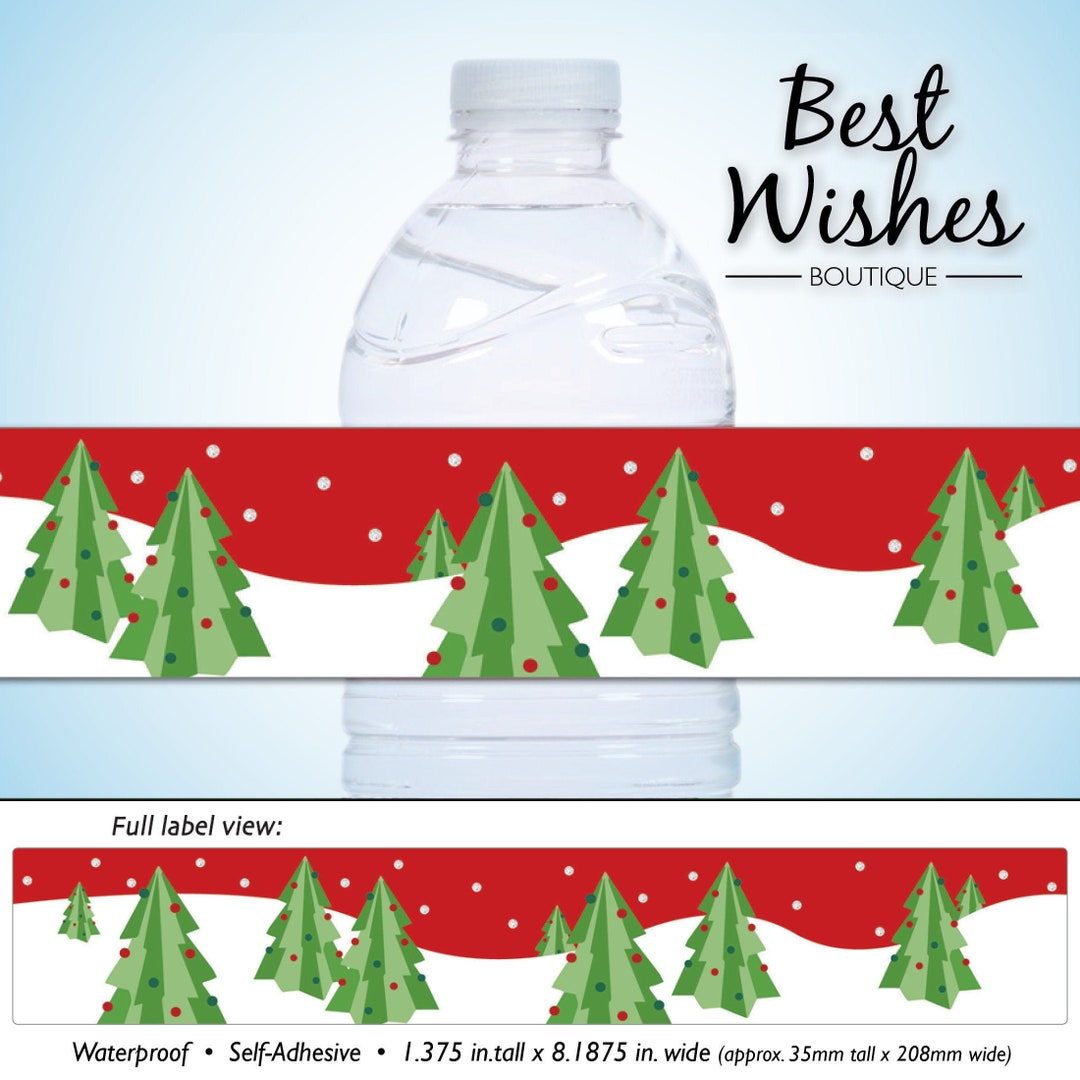 Waterproof Water Bottle Labels, Christmas Trees, Snowflake Decorations ...