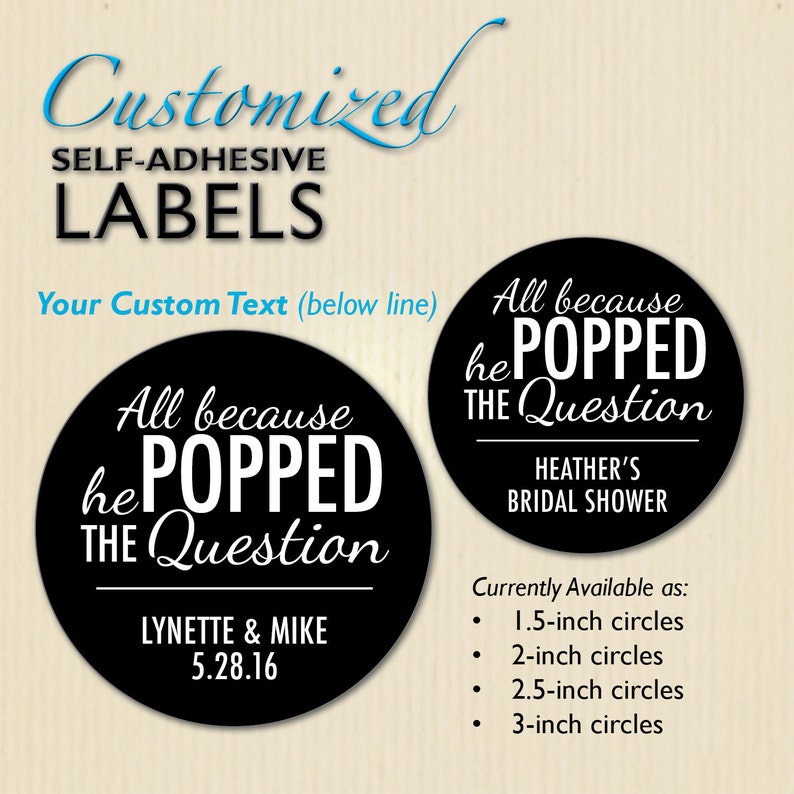 Wedding Stickers - All Because He Popped the Question, Bridal Shower ...