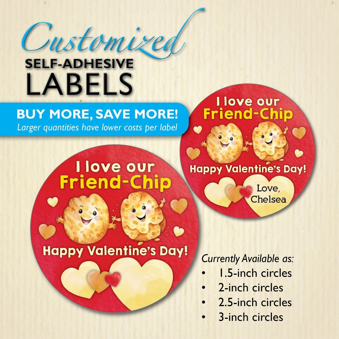 Potato Chip Valentine Stickers, I Love Our Friend-chip, Labels for ...