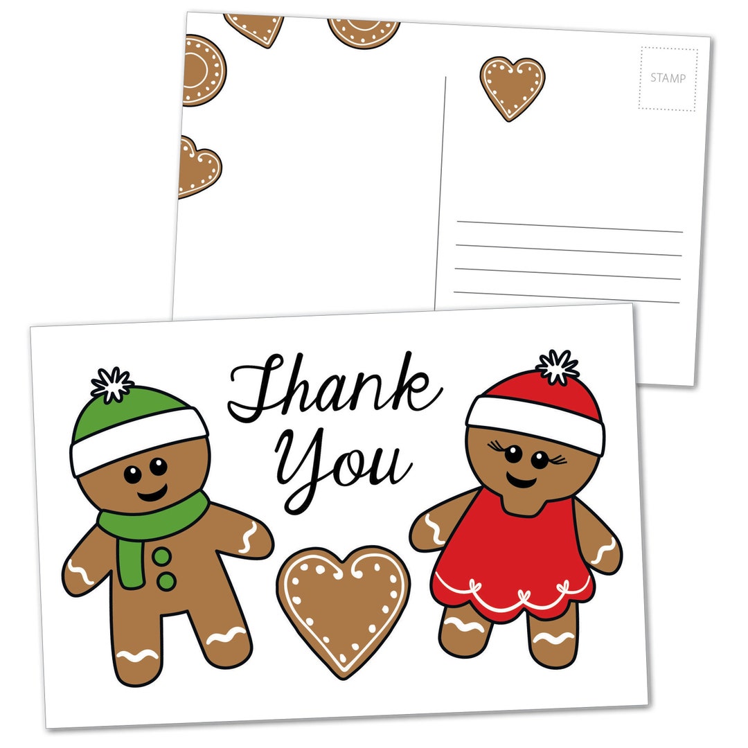 Gingerbread Thank You Note Postcards, Christmas Cookies Baby Shower or ...