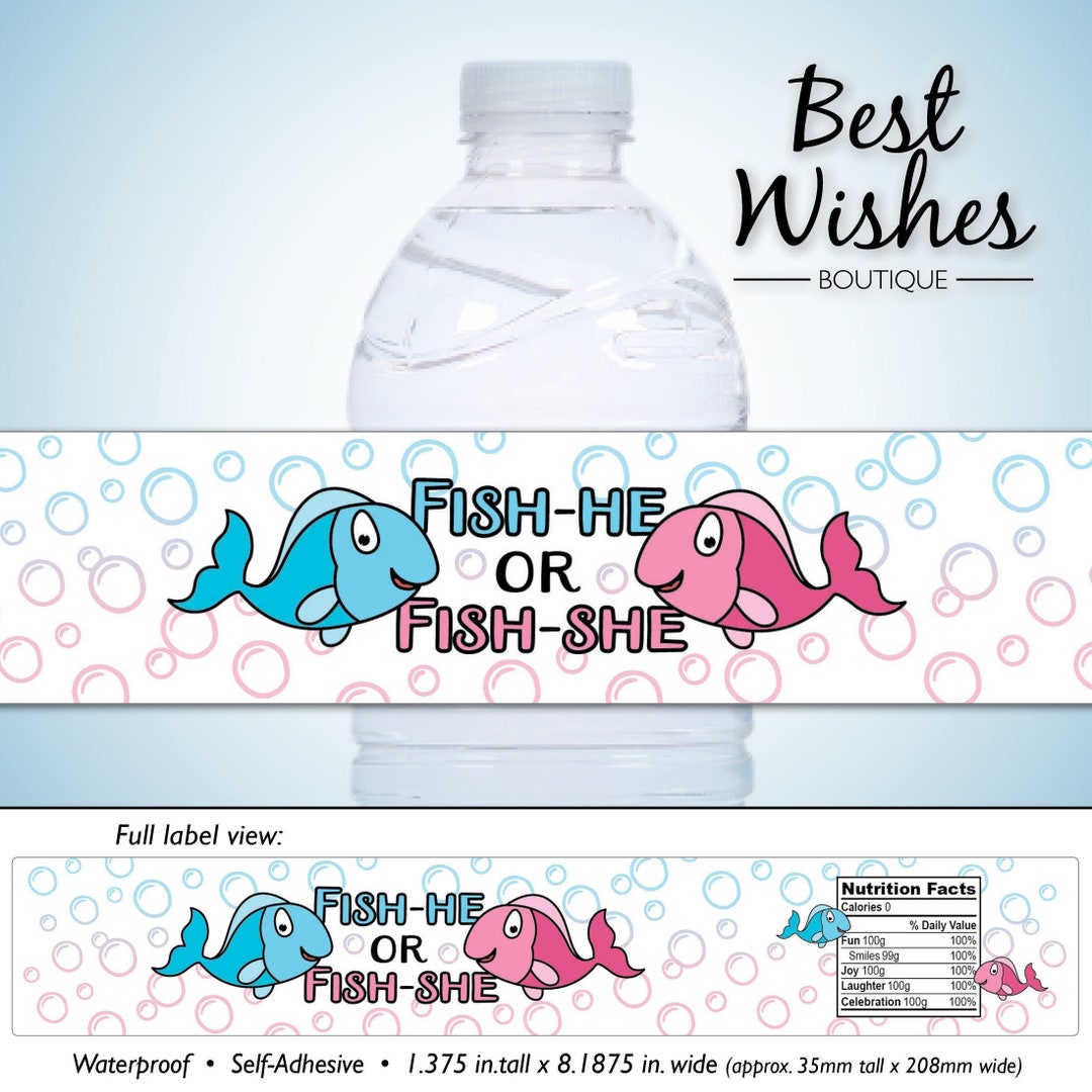 Waterproof Water Bottle Labels, Fish Gender Reveal Party Supplies ...