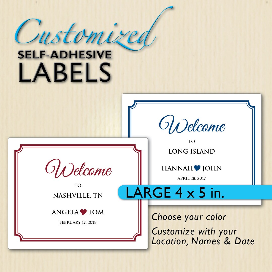 Wedding Welcome Gable Box Labels, 4x5, Large Stickers, Hotel Guest Bag ...
