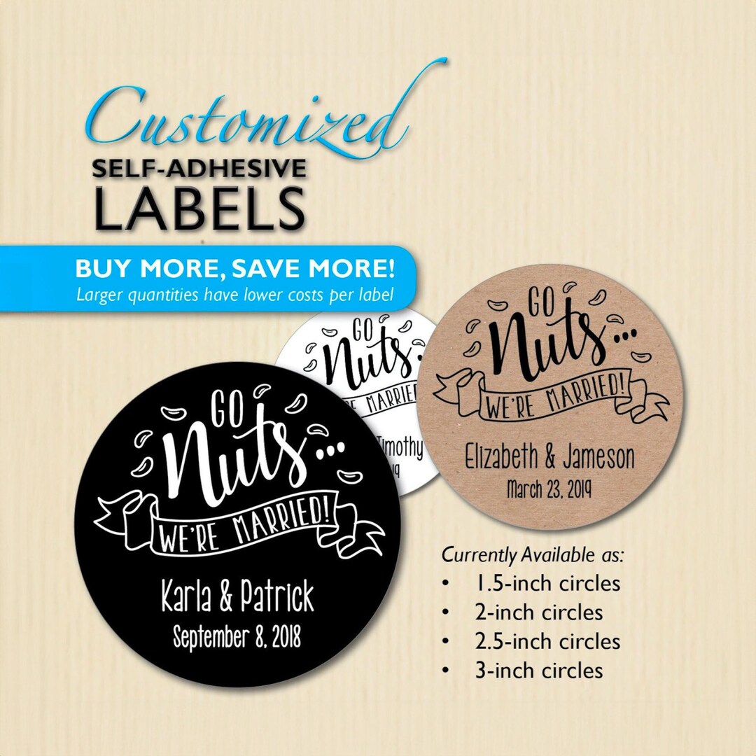 Go Nuts Wedding Labels, We're Married, Mixed Nut Stickers, Trail Mix ...