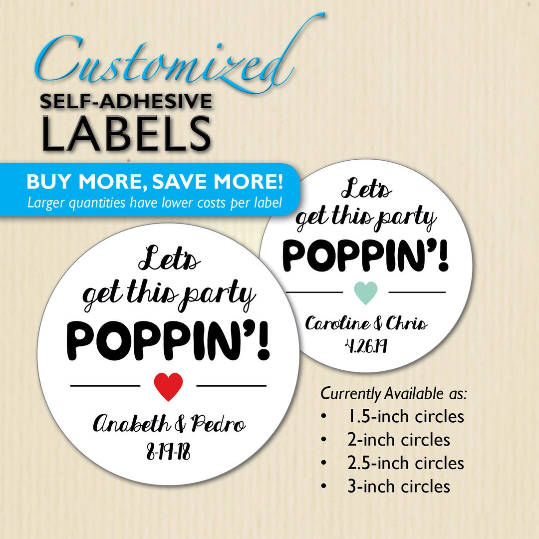 Popcorn Stickers, Wedding Favor Label, Let's Get This Party Poppin ...