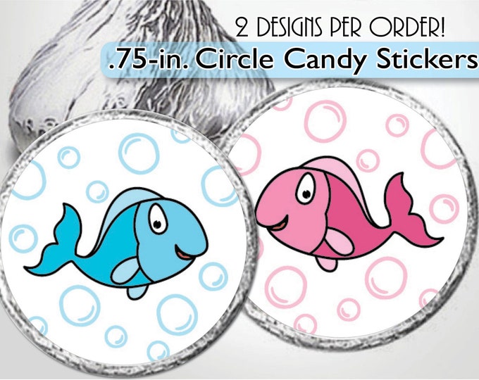 Fish Gender Reveal Party Kiss Stickers, Twin Baby Shower Favors, Party ...