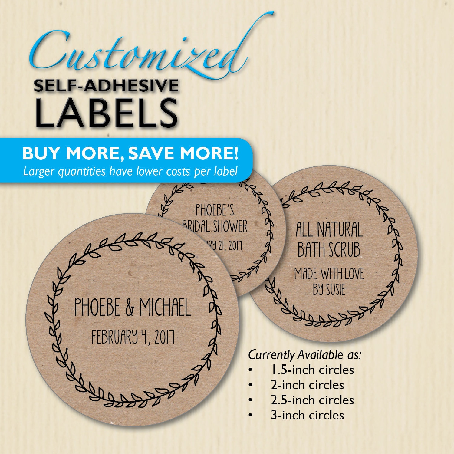 Custom Wedding Labels, Brown Kraft, Envelope Seals, Favor Sticker ...