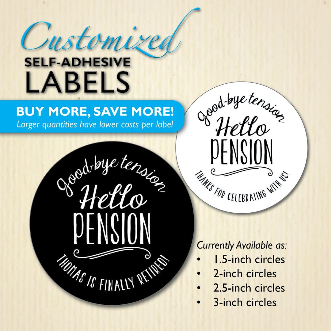 Retirement Party Stickers - Goodbye Tension, Hello Pension - Labels for ...