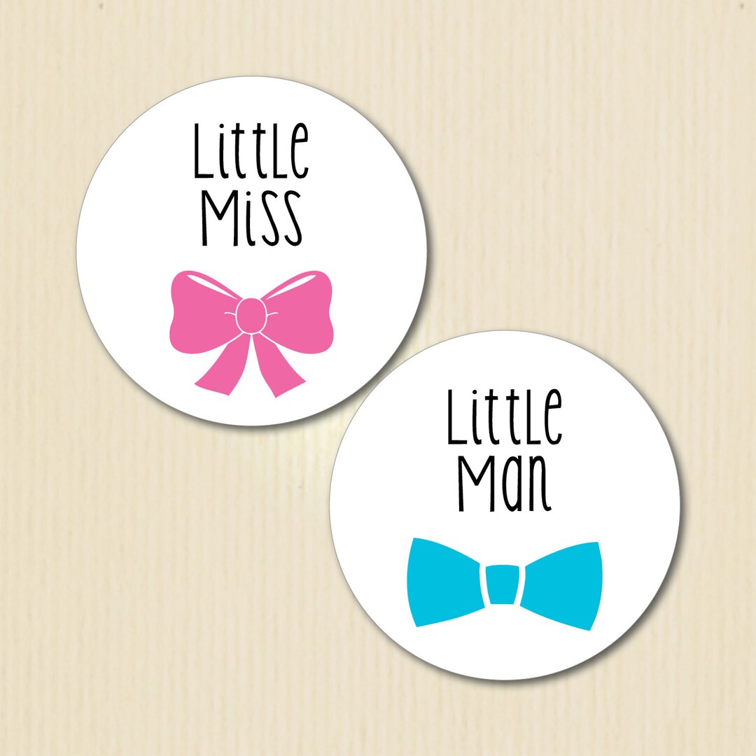 Gender Reveal Party Stickers, Little Miss, Little Man, Bows and Bow ...