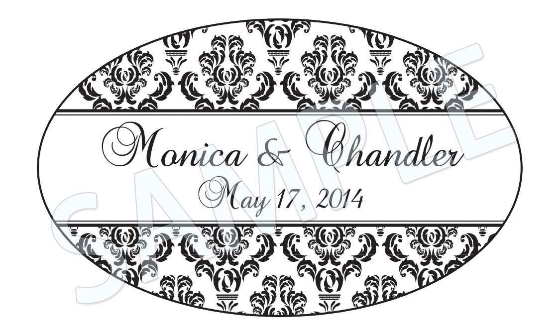 Custom 3.25x2 DAMASK Labels, Oval Sticker, Wedding Favors, Bridal ...