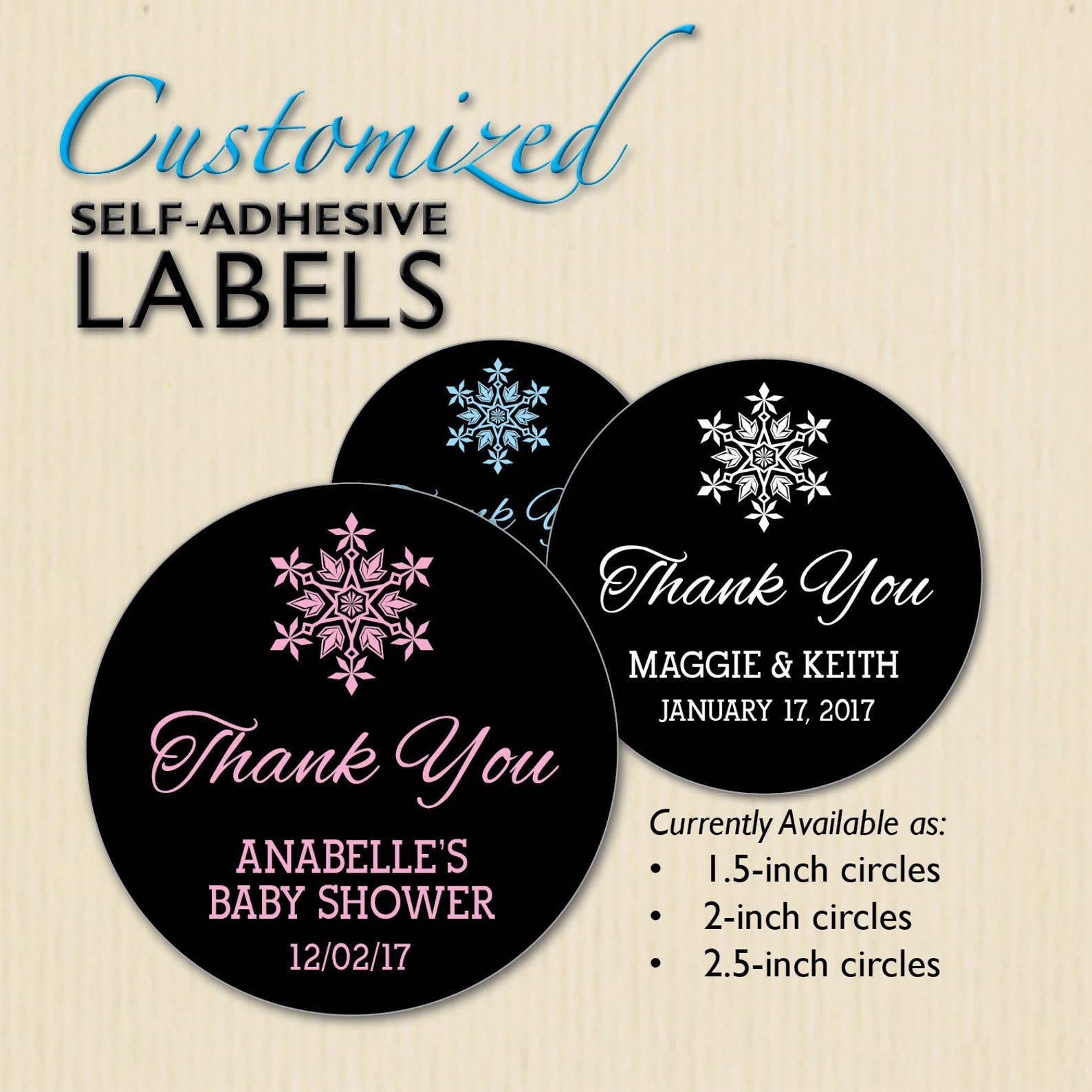 Custom Snowflake Favor Label, Winter Baby Shower, Wedding Thank You ...