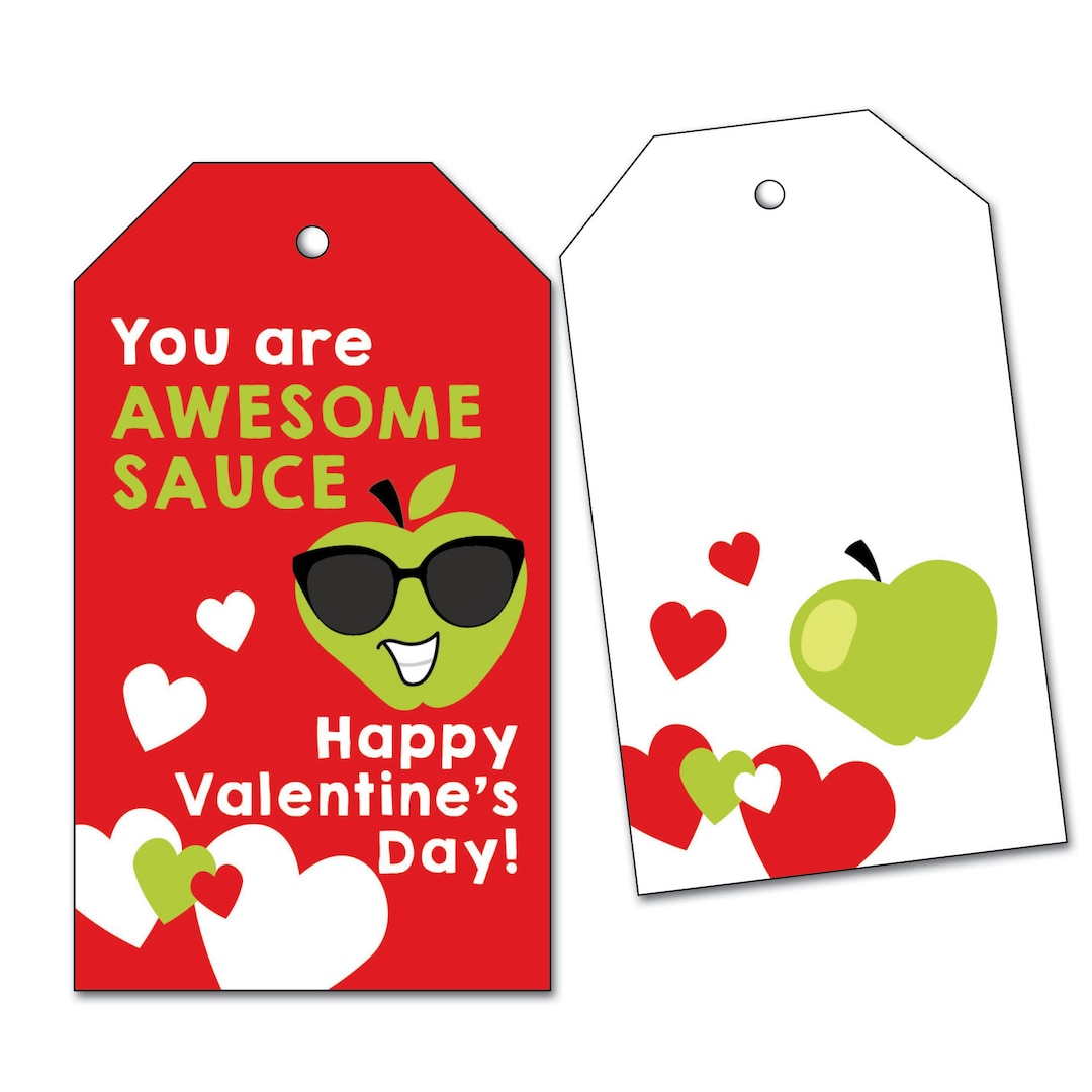 16 PRINTED Awesome Sauce Apple Valentine Favor Tags Opt. Clear Favor ...
