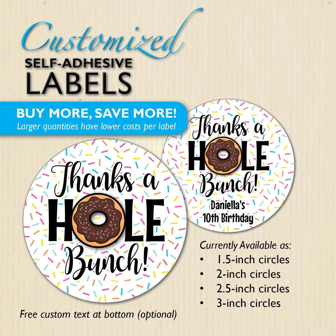 Sprinkle Donut Stickers, Thanks a Hole Bunch, Doughnut Party Supplies ...