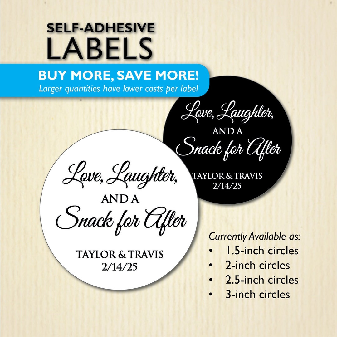 Wedding Stickers - Love, Laughter and a Snack for After - Labels for ...