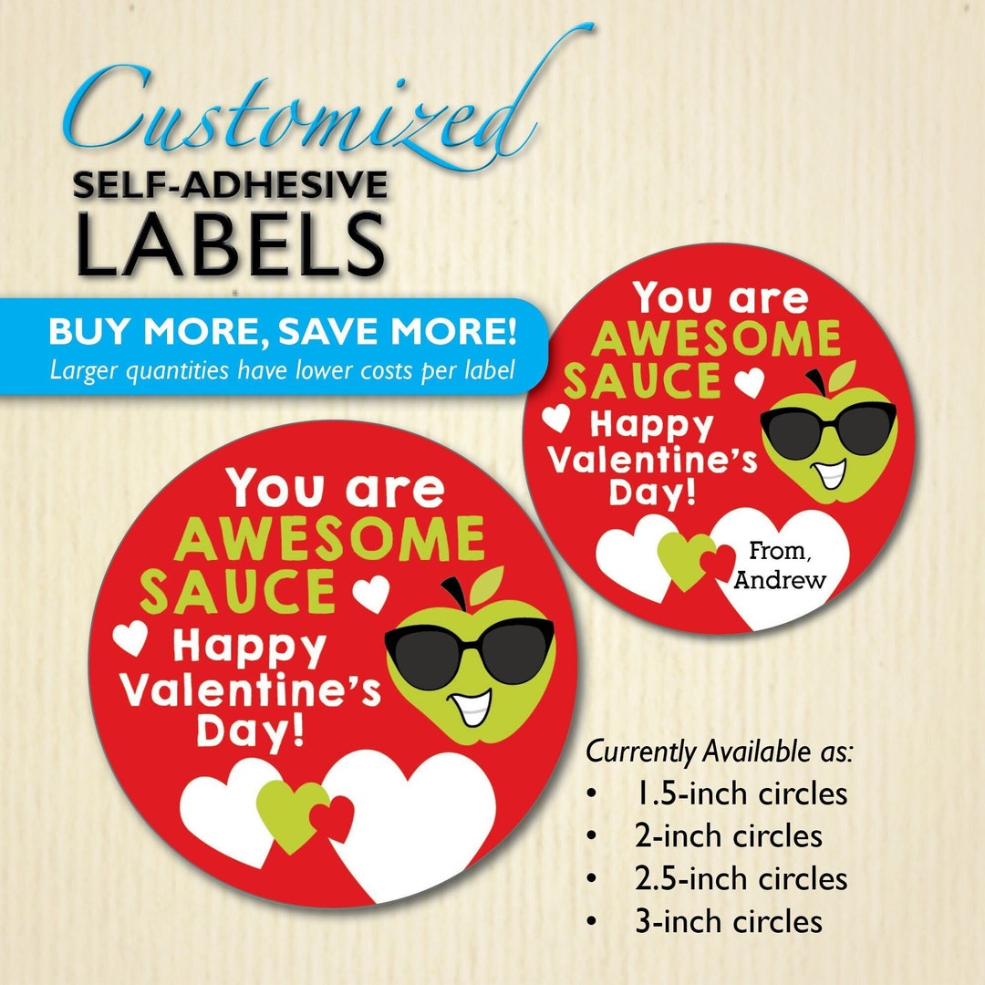 Applesauce Awesome Sauce Valentine Stickers, for Boys or Girls, Apple ...