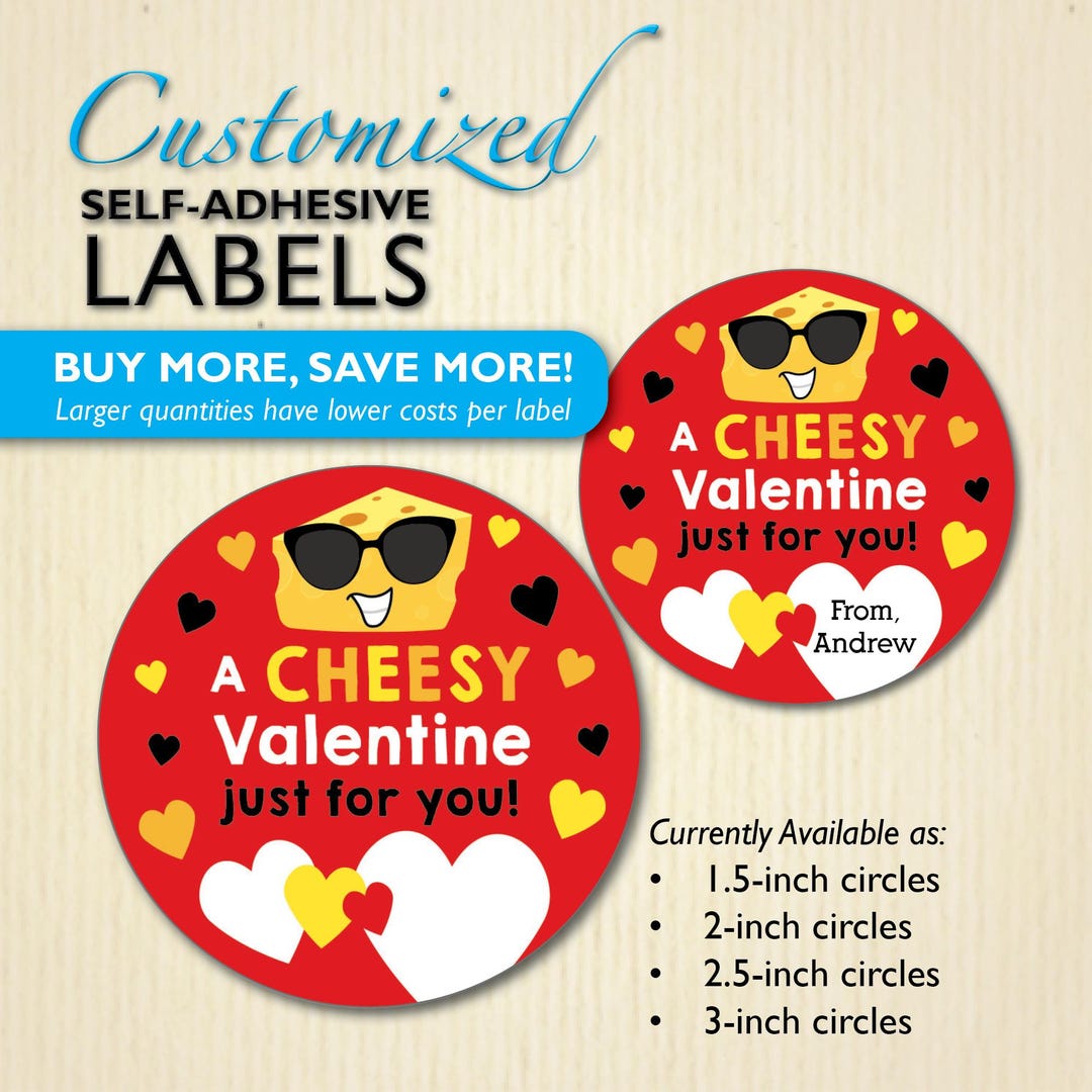 Cheesy Valentine Stickers, Labels for Valentines Day Treat Bags, Cheese ...