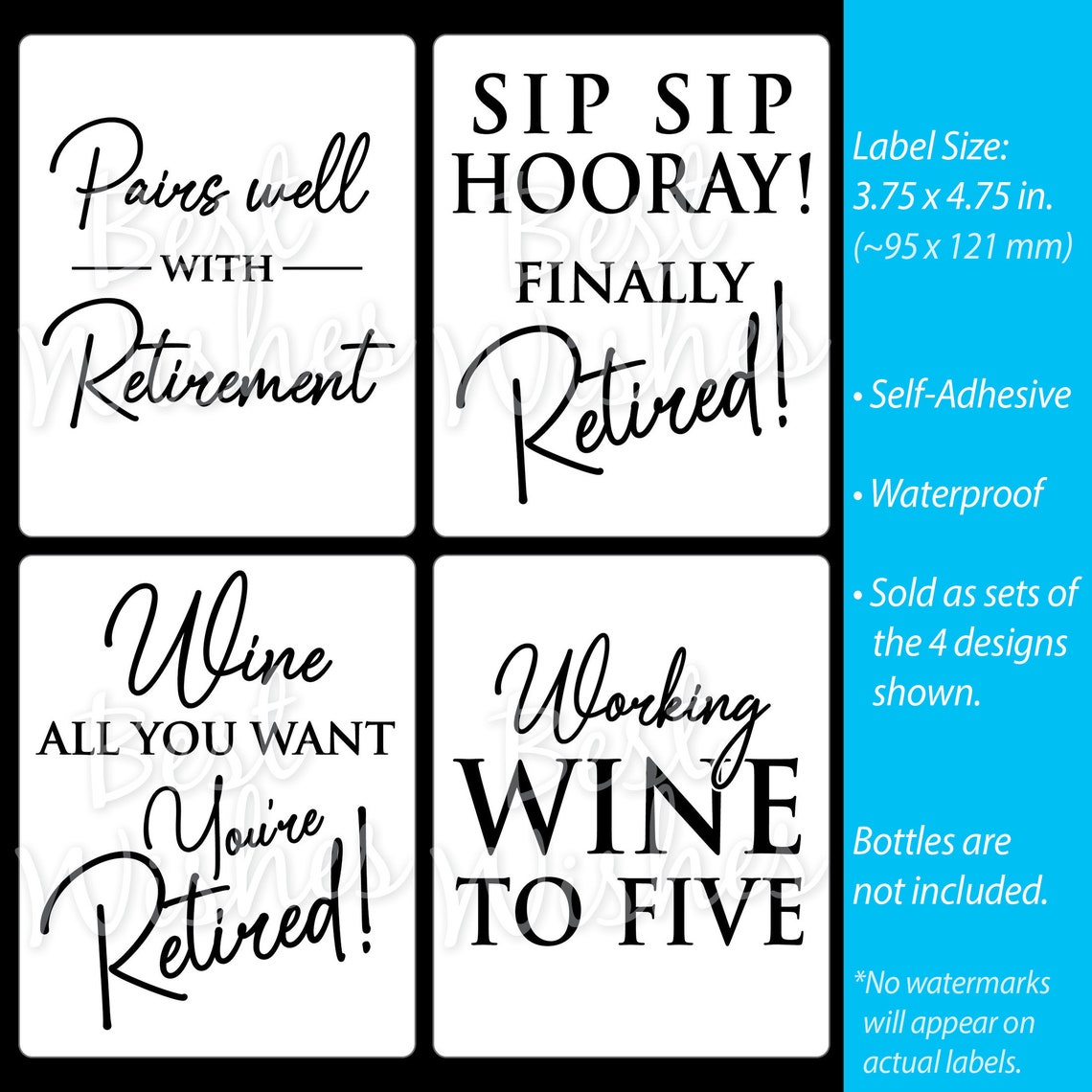 Set of 4 Retirement Wine Bottle Labels, Retirement Gift for Men, Women ...