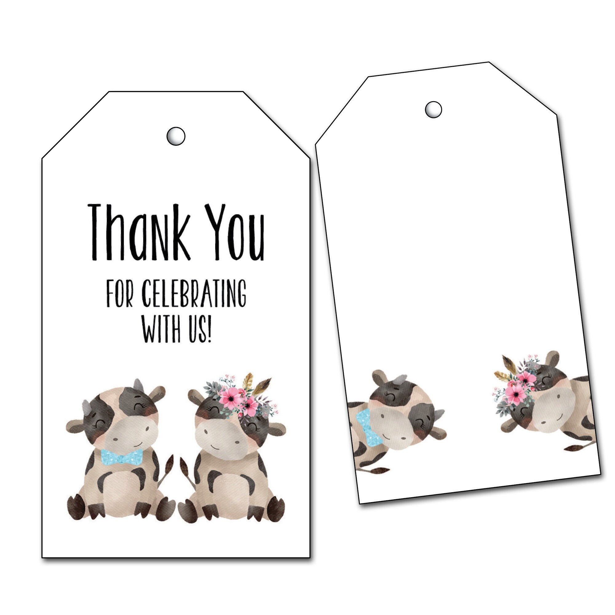 Cow Thank You Favor Tags + Opt. Clear Favor Bags - Cow Gender Reveal or ...