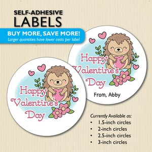 Hedgehog Valentine Stickers, Labels for Valentines Day Treat Bags ...