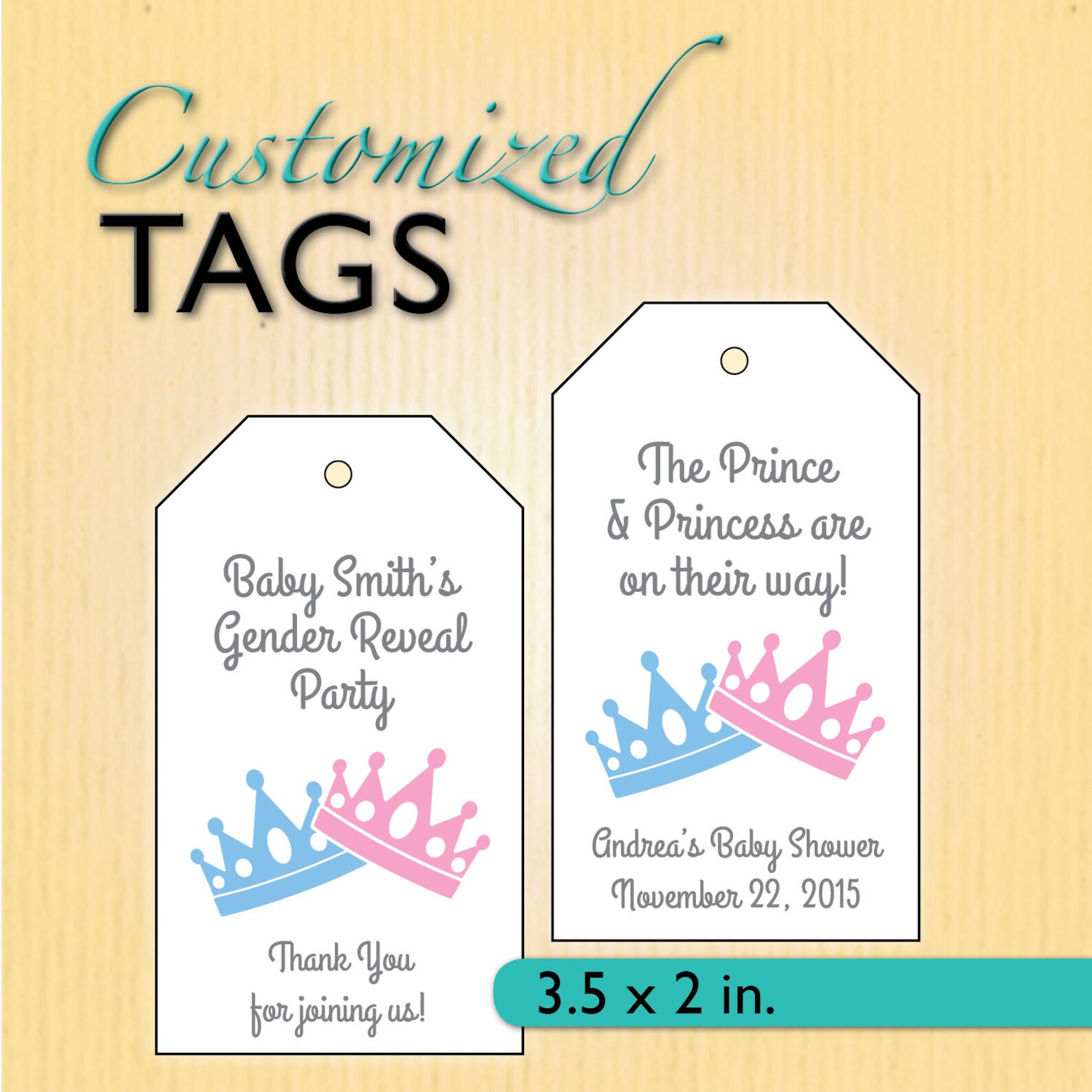Custom Crown Hang Tags, Twin Baby Shower Favors, Gender Reveal Party ...