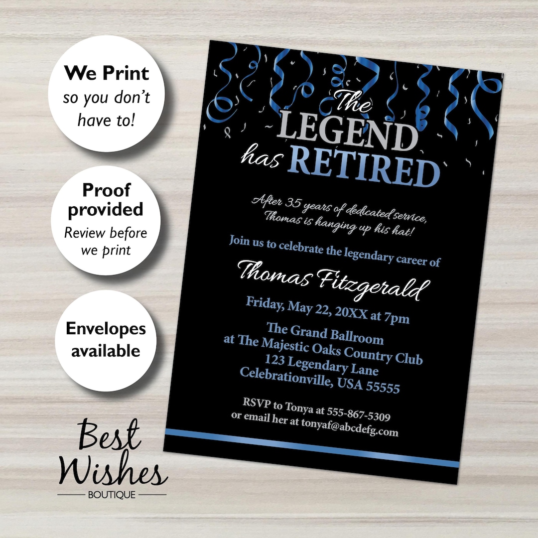 Custom Printed Retirement Invites, the Legend Has Retired Invitations ...