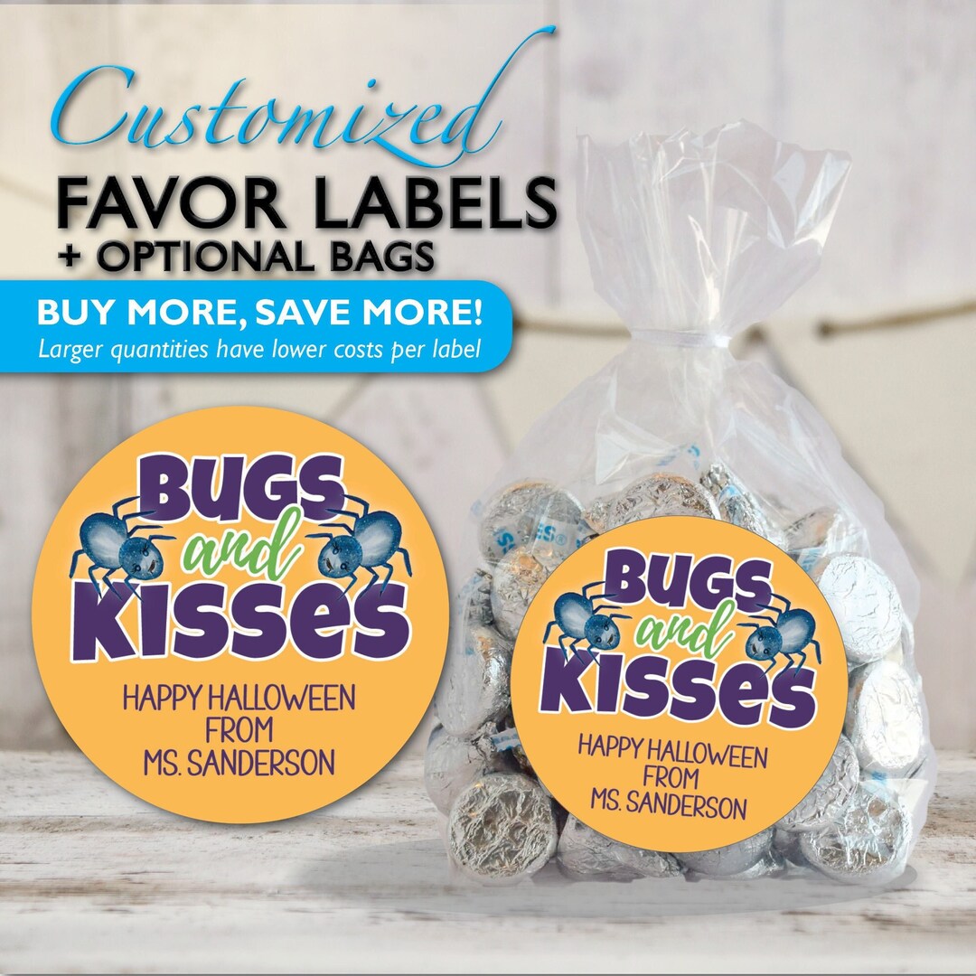 Bugs & Kisses Halloween Favor Labels +opt. Bags, Trick-or-treat, Cute ...