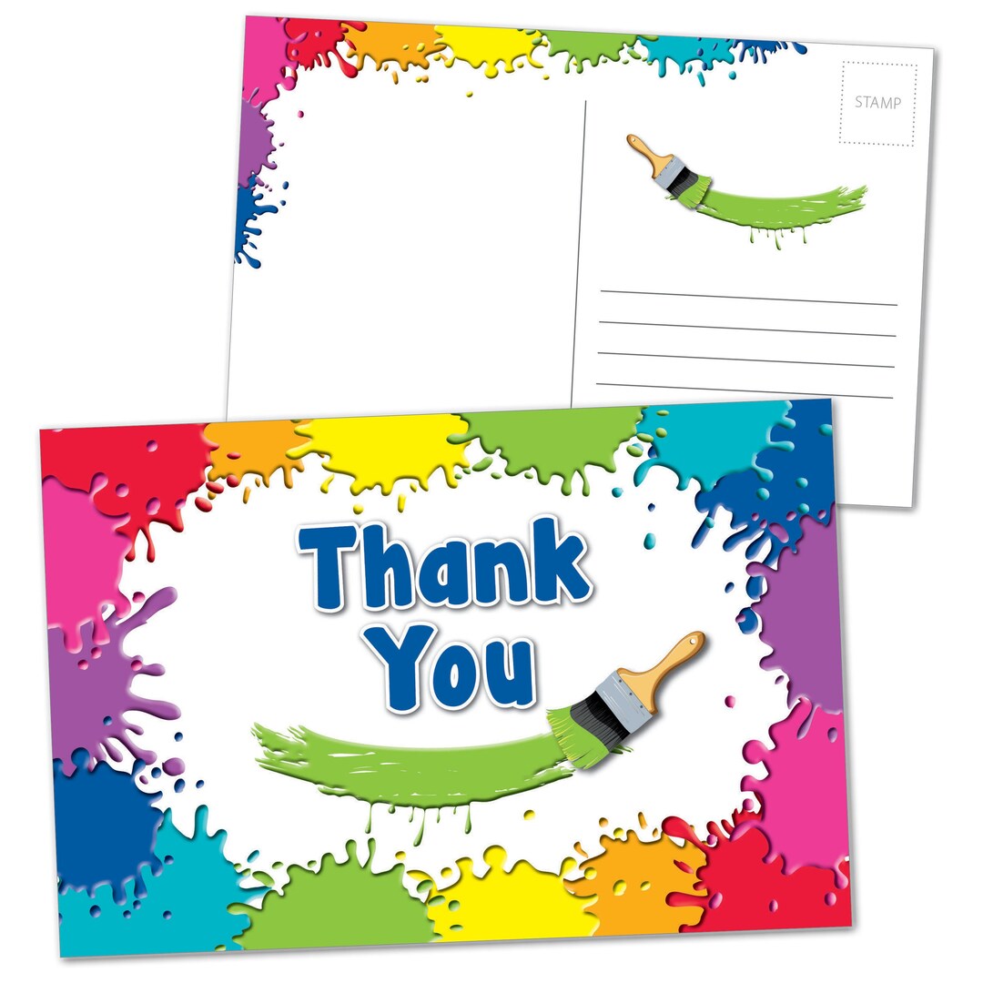 Art Thank You Note Postcards, Colorful Painting Birthday Party, Rainbow ...