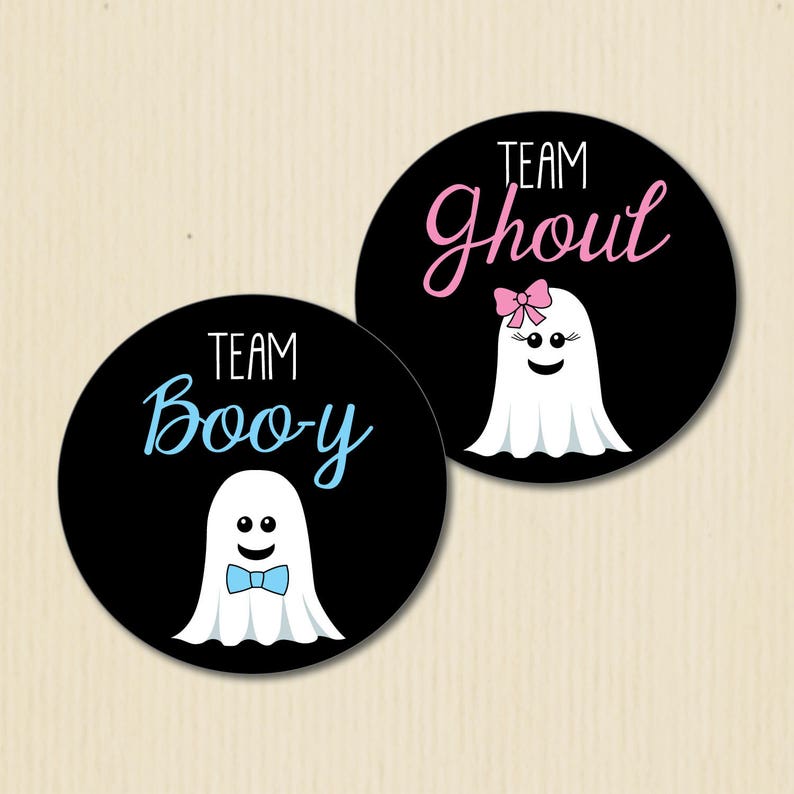 Cute Ghost Gender Reveal Party Stickers, Team Boo-y, Team Ghoul ...
