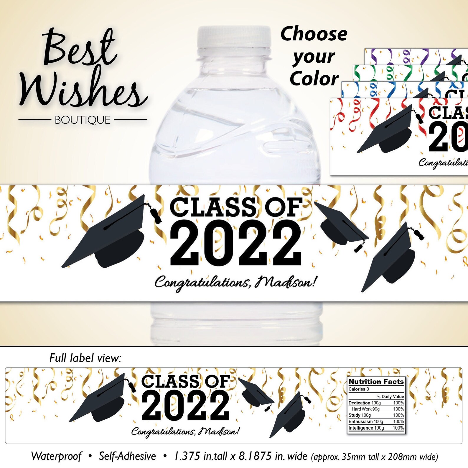 Printed Waterproof Graduation Water Bottle Labels - Etsy