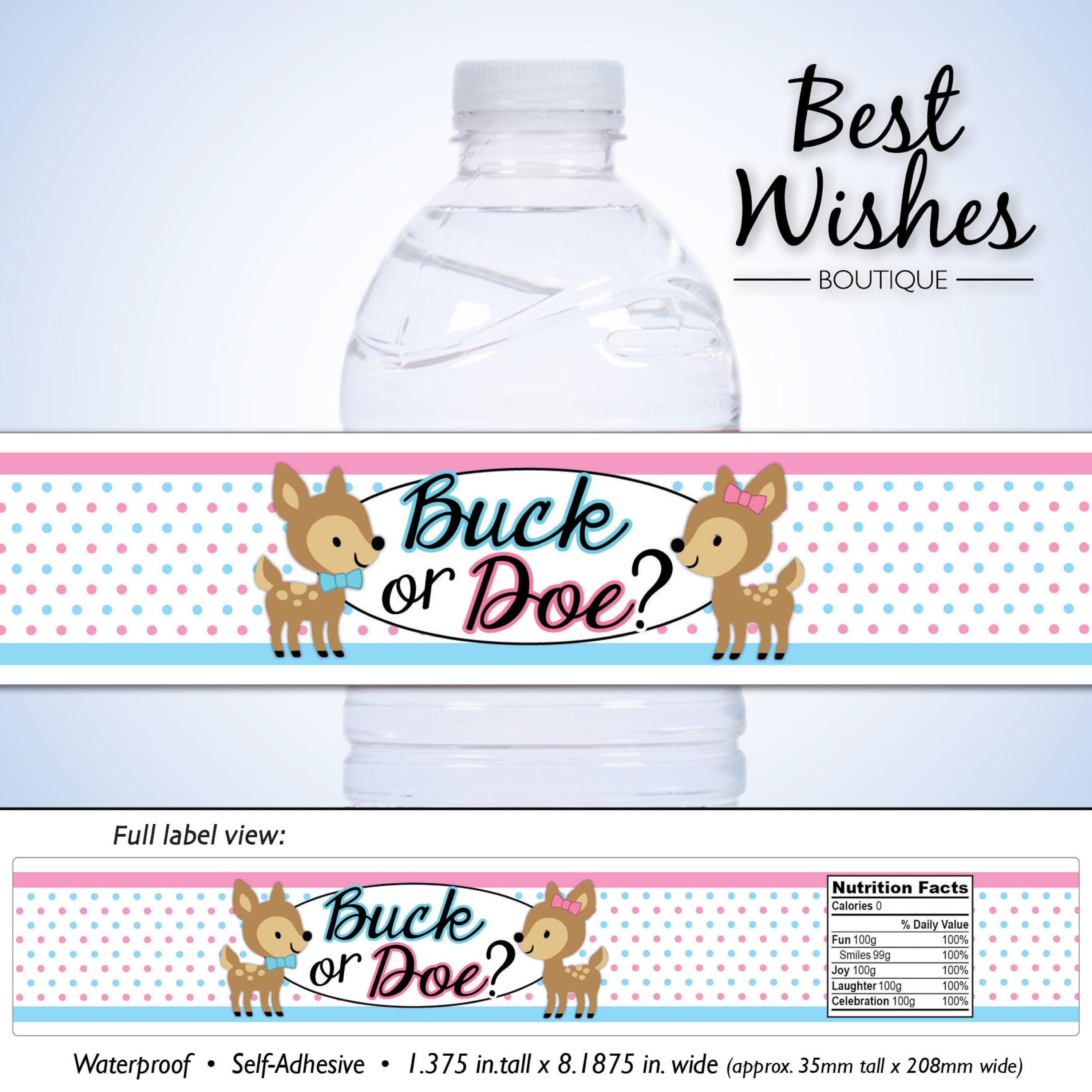 Waterproof Water Bottle Labels, Buck or Doe Gender Reveal Party ...