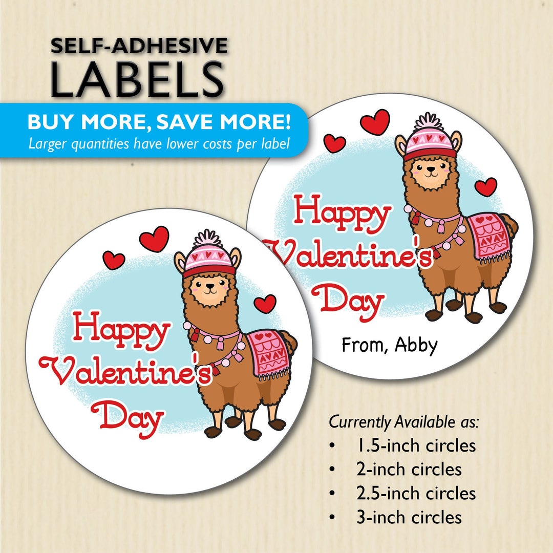 Llama Valentine Stickers, Alpaca Labels for Valentines Day Treat Bags ...