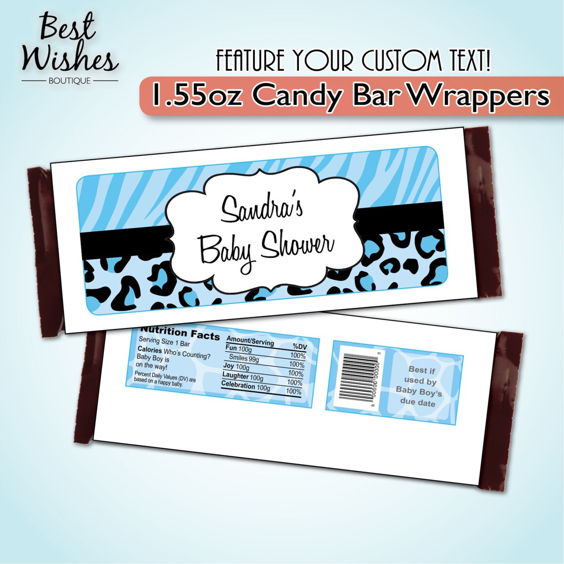 Custom PRINTED Candy Bar Wrapper Blue Safari Boy Baby Shower - Etsy