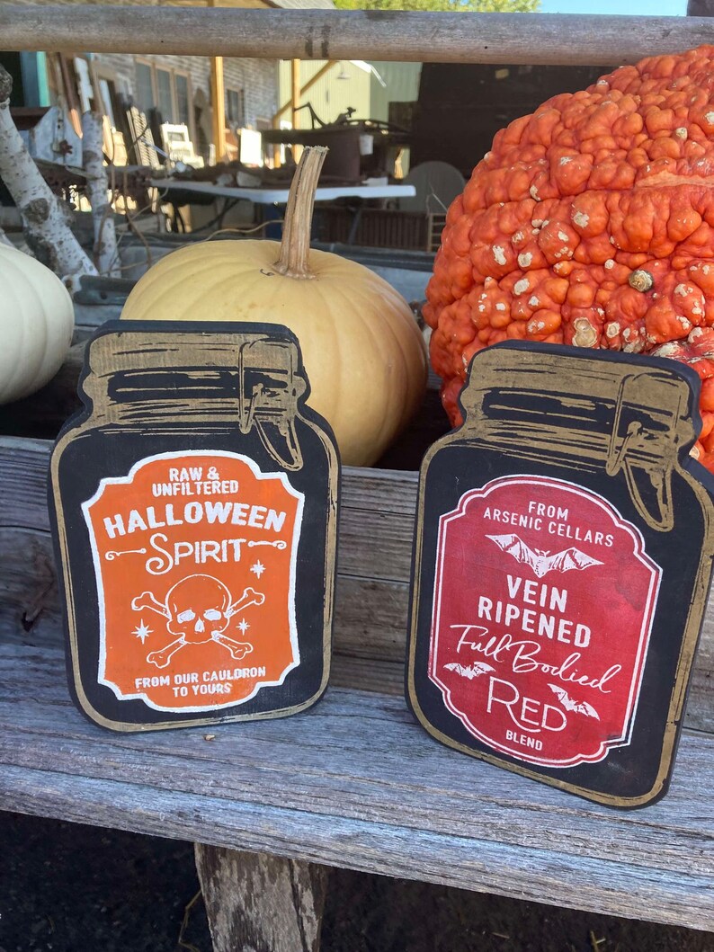 Spooky Stand-alone Mason Jar Wood Cutout Painted Black, Gold Jar ...