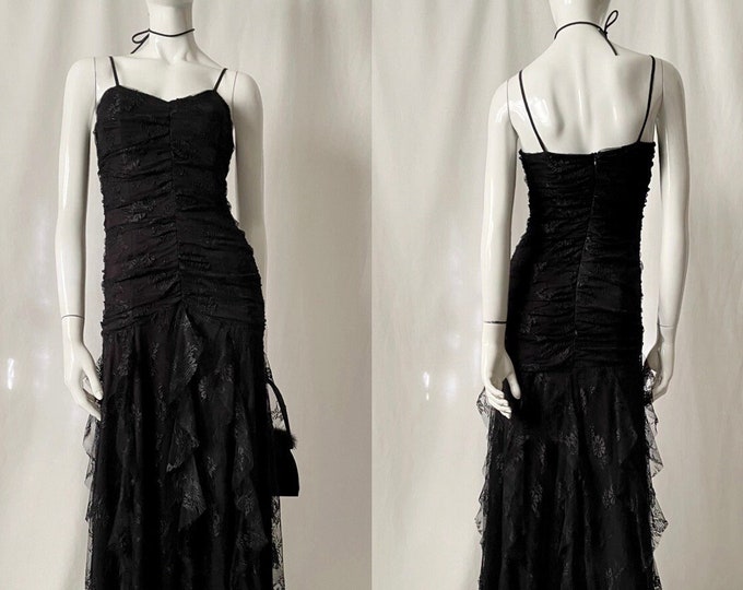 Vintage 90s Y2K Ruched Lace Ruffled Maxi Slip Dress Size Small - Etsy