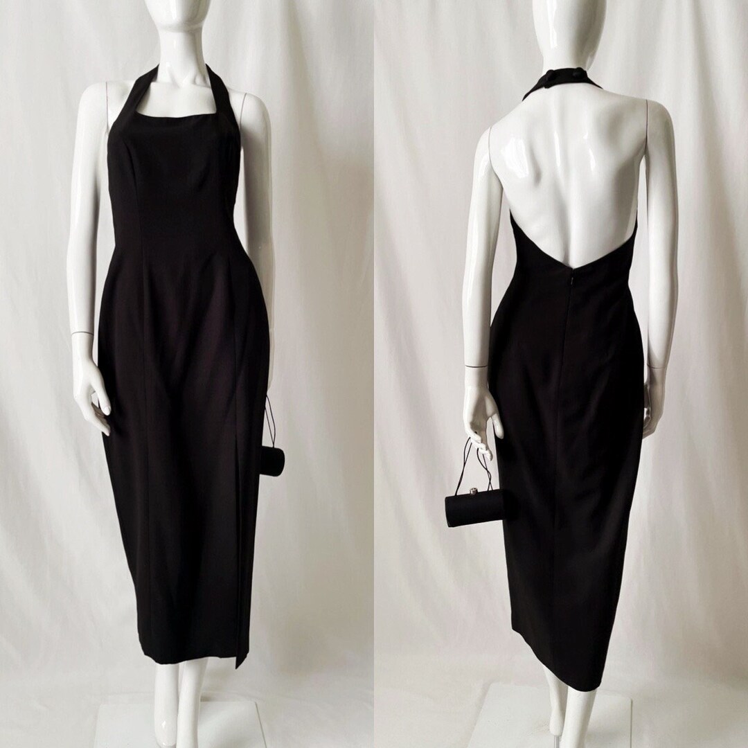 90s Vintage Structured Halter Maxi Column Dress - Etsy