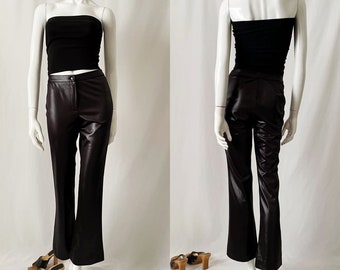 Vintage Y2K PVC Black Pleather Pants /90s Black Flare Pants / Faux ...
