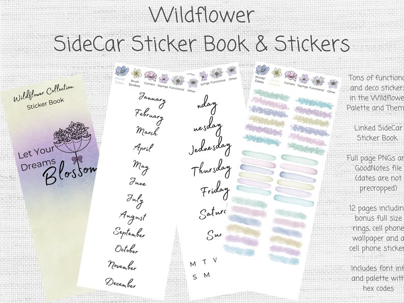 Wildflower Collection Stickers and Sidecar Linked Sticker Book - Etsy