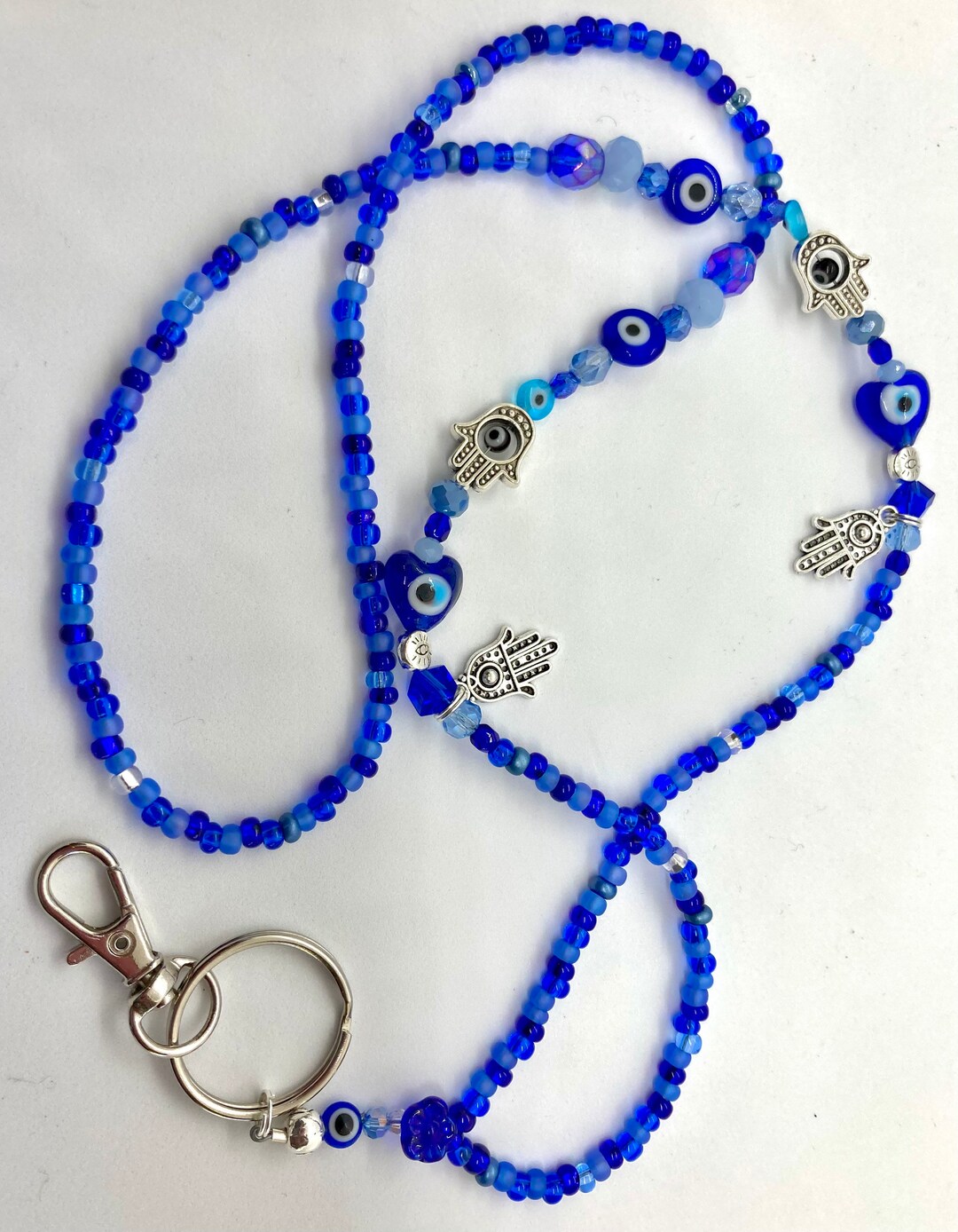 Hamsa/evil Eye Beaded Name Tag Lanyard - Etsy