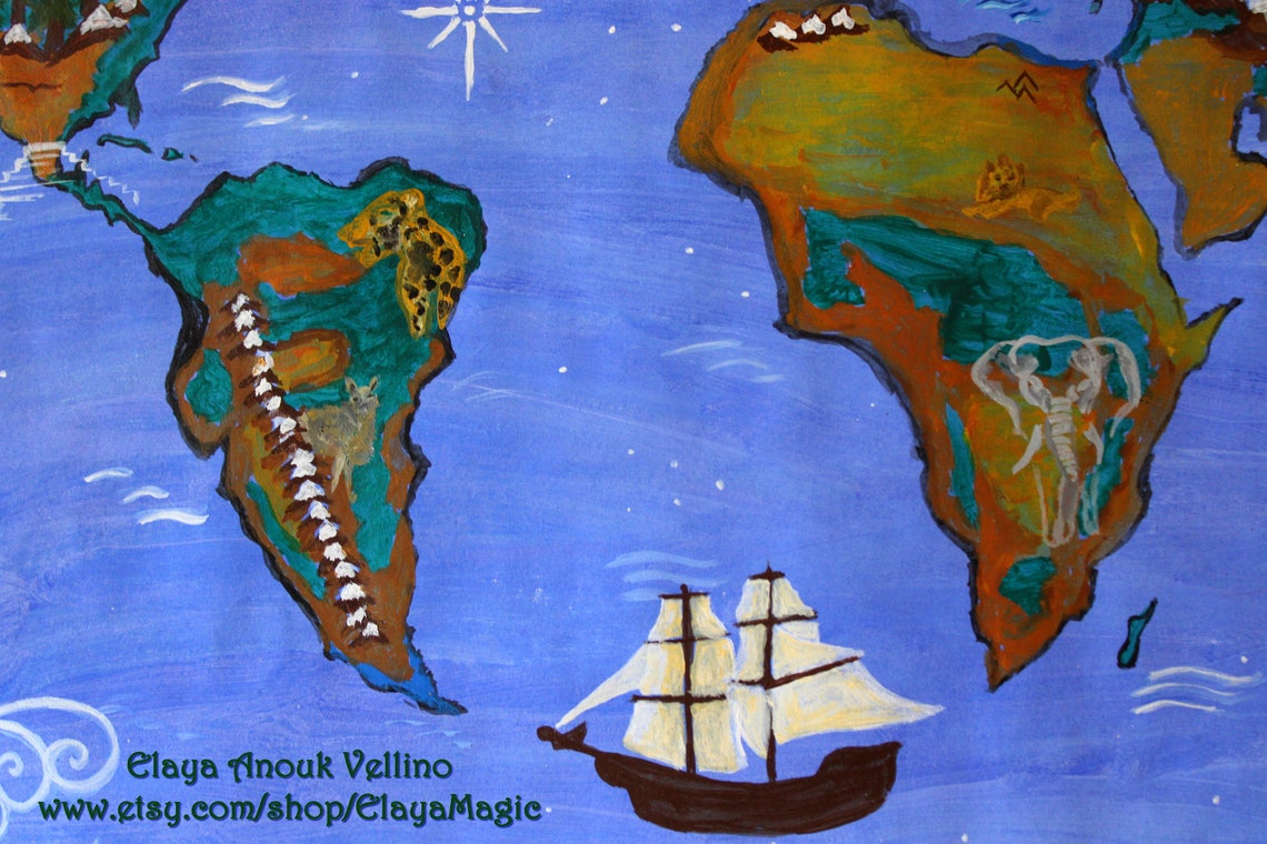 Children World Map Adventure World Map Animal Spirit World - Etsy