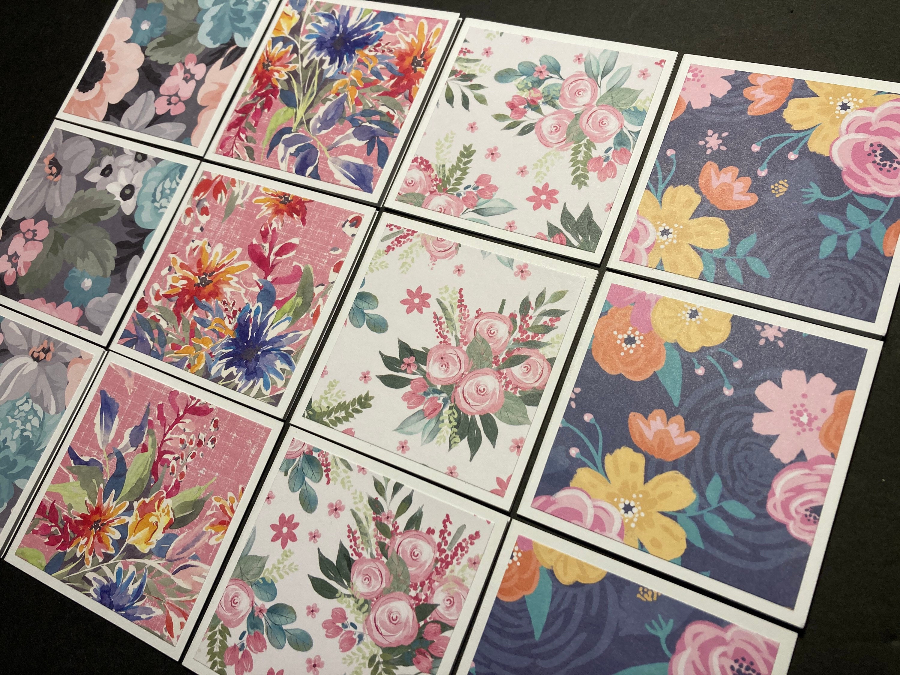 3x3 Mini Flower Cards and Envelopes With Envelope Seals, Small Floral ...