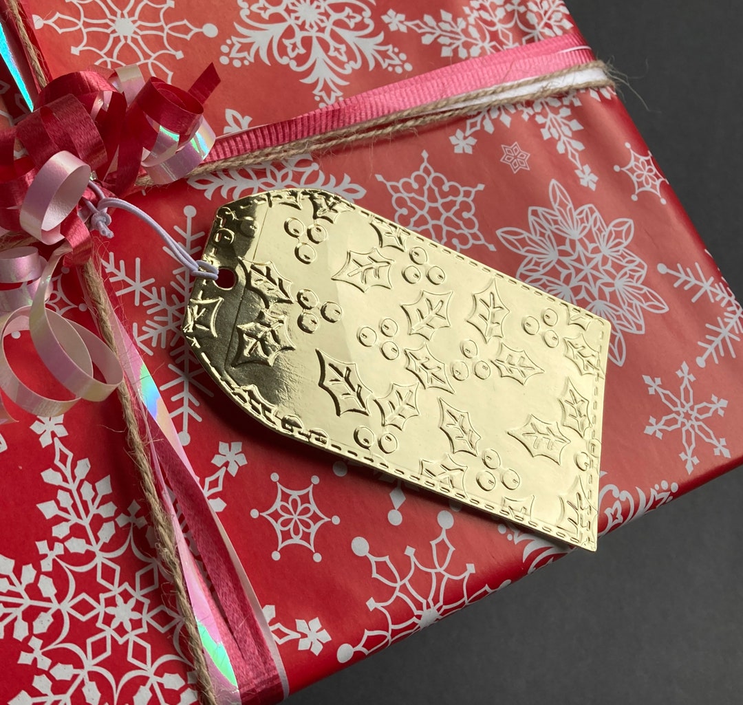 4x2 1/4” Embossed Gold Holly Christmas Gift Tags, Handmade Christmas ...