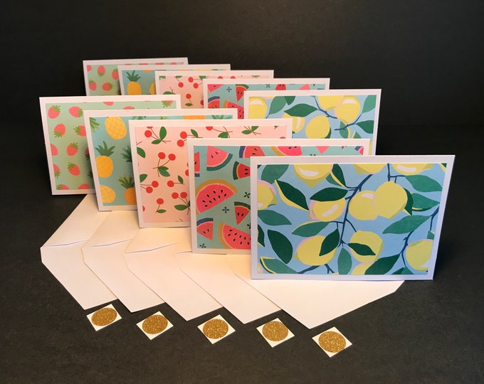Summer Cards and Envelopes With Envelope Seals, Fruit Card Set, Summer ...