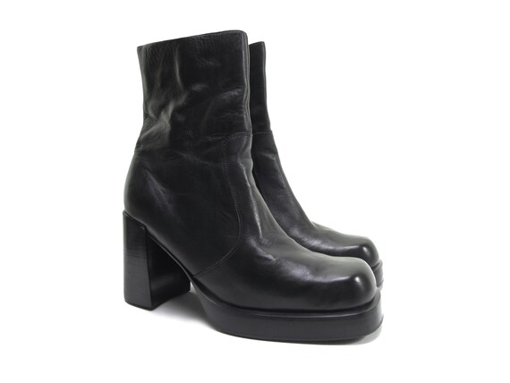 90s plaTforM booTs square toe boots chunky heel boots… - Gem