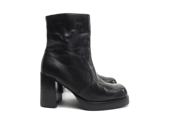 90s plaTforM booTs square toe boots chunky heel boots… - Gem