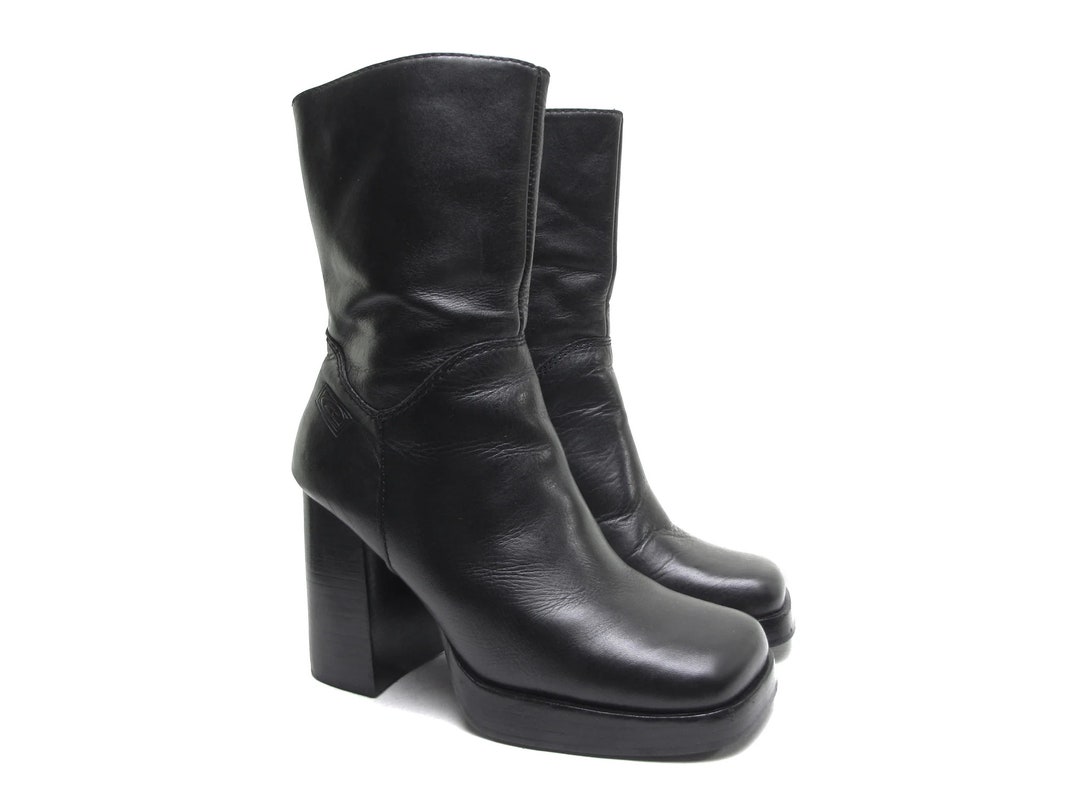 Rare! CANDIE'S 90s Platform Boots Square Toe Chunky Heel Boots Black ...