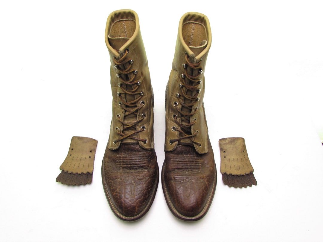 BRAHMA Bullhide Leather Boots Distressed Justin Lace up Western Boot ...