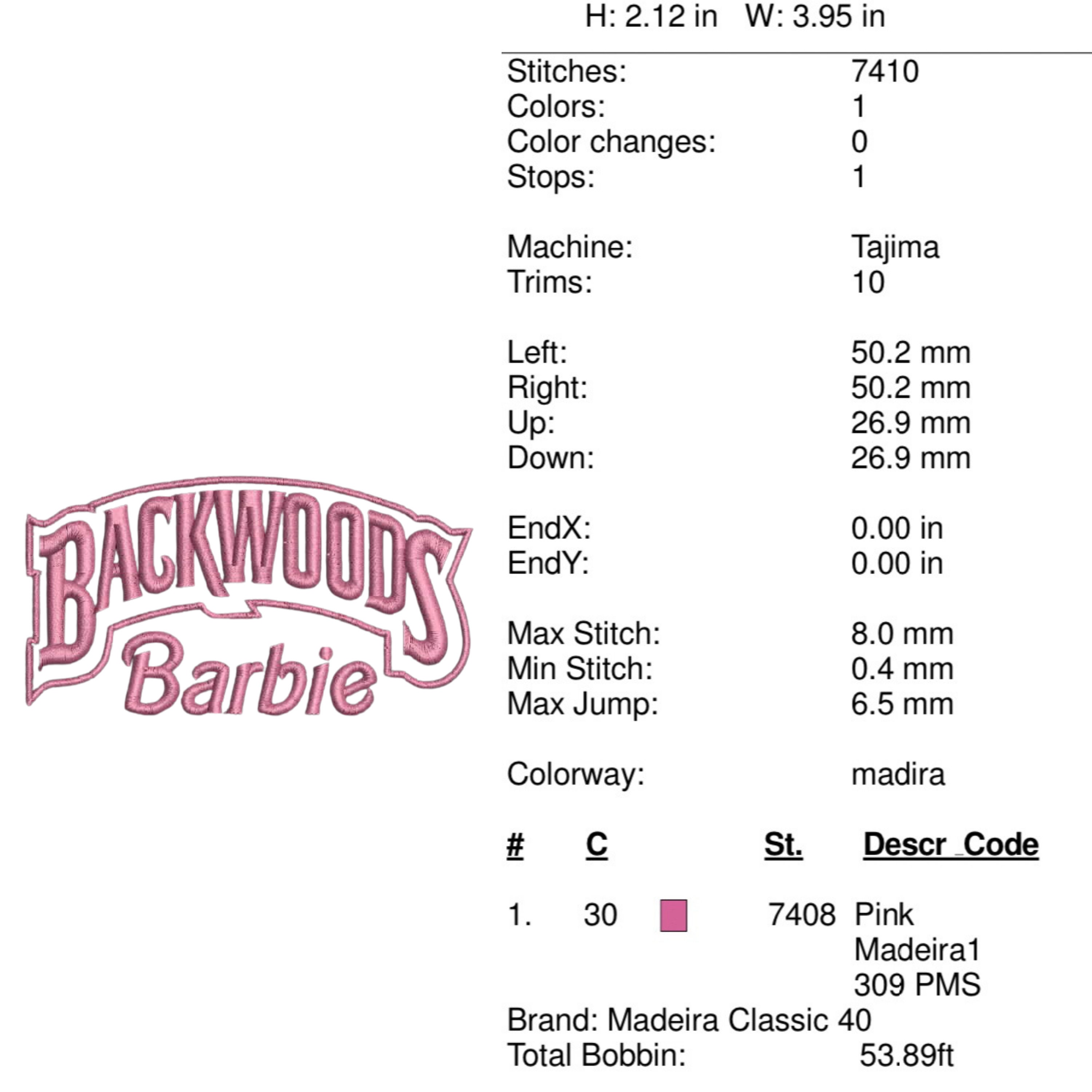 Backwoods Embroidery Design, Backwoods Barbie Embroidery Design ...