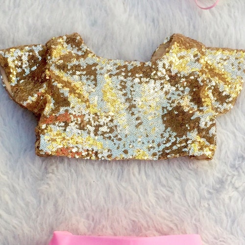 Baby Girls Gold Sequin Crop Top - Etsy