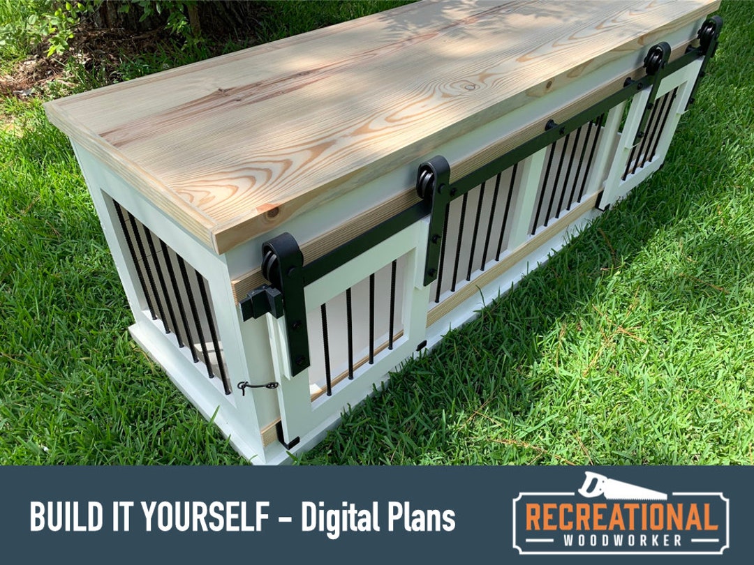 Barn Door Double Dog Kennel Plans – Large Wooden Crate Furniture ...